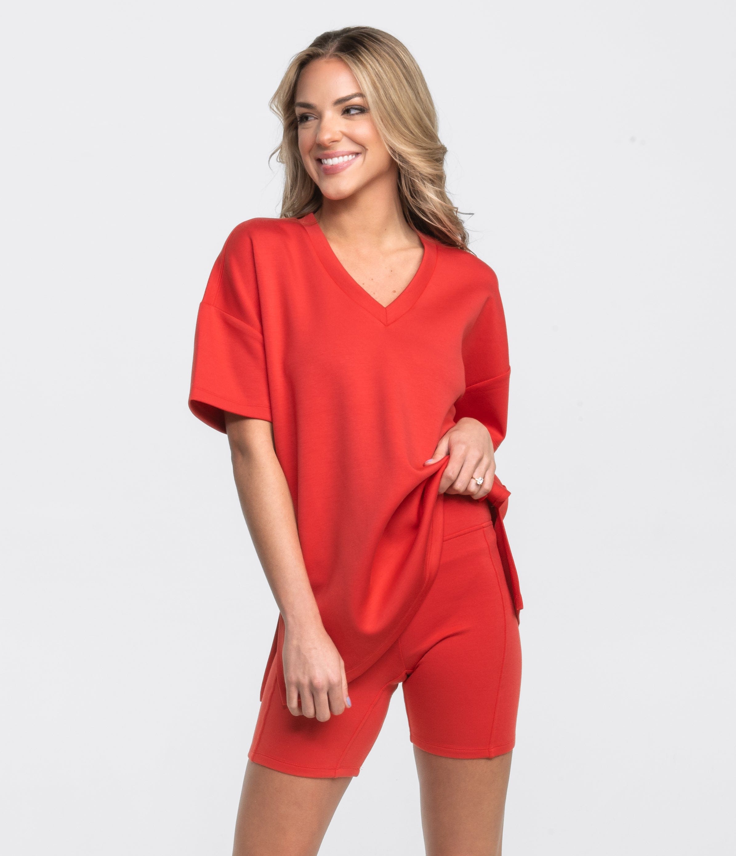 AstroKnit Vneck Top - Rio Red | Southern Shirt