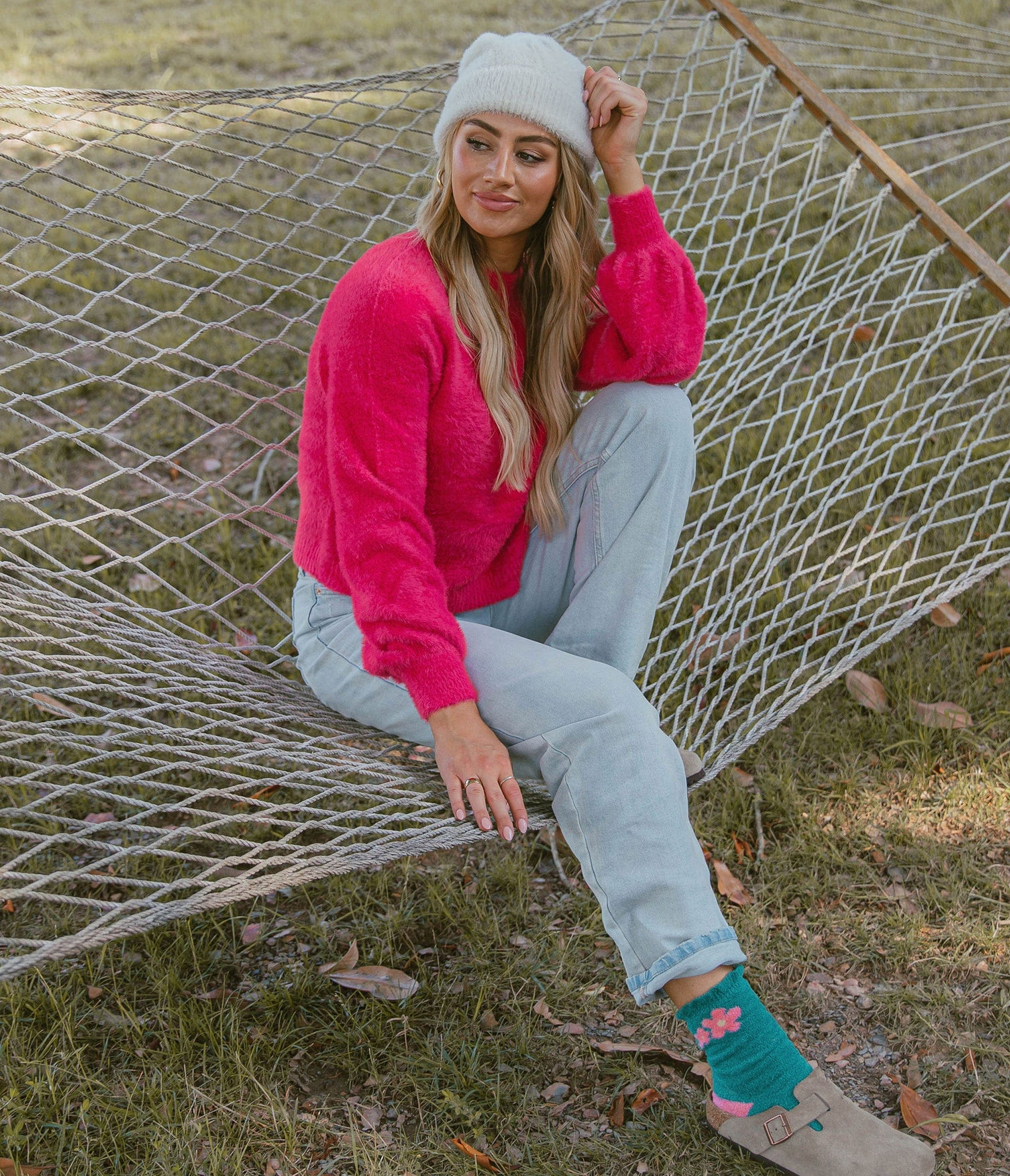 Cropped Feather Knit Sweater - Elle Pink | Southern Shirt