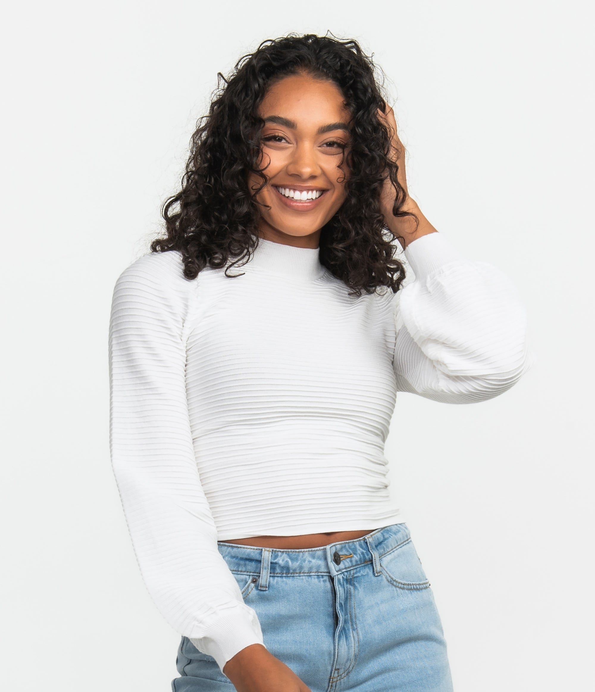 Mock Neck Knit Top - Bright White | Southern Shirt